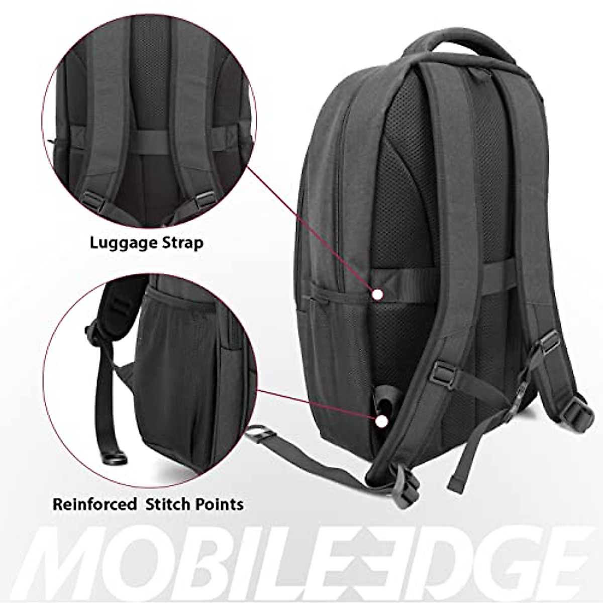 Mobile Edge Commuter Laptop Backpack for Men and Women, 16 Inch Computer Bag for Travel, Work, Commuting, with USB Charging Port, Lightweight, Black