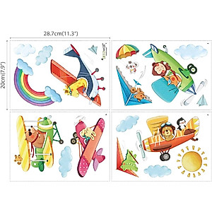 DECOWALL DS-8026 Animal Airplanes Kids Wall Stickers Wall Decals Peel and Stick Removable Wall Stickers for Kids Nursery Bedroom Living Room (Small) d?cor