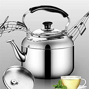 Food Grade Stainless Steel Tea Kettle Stove Top Whistling Silver Teapot,Large Capacity,Gas Electric Applicable (Size : 4L)