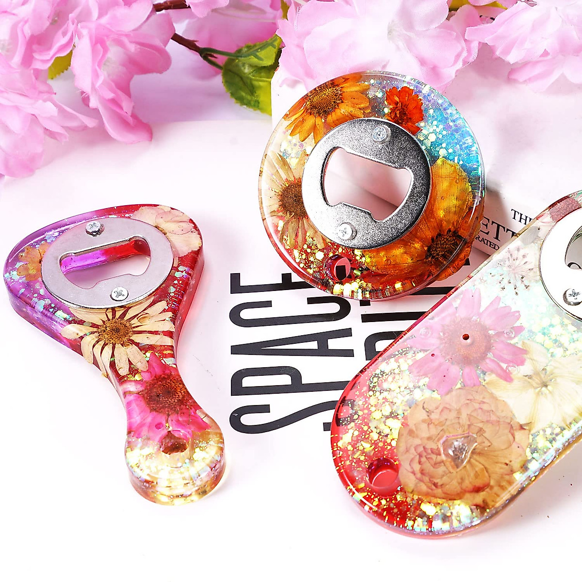 LUXWIN Bottle Opener Resin Molds Kit, Beer Opener Resin Keychain Molds with Stainless Steel Resin Accessories, Silicone Molds for DIY Keychain, Beer Spanner Bottle Opener