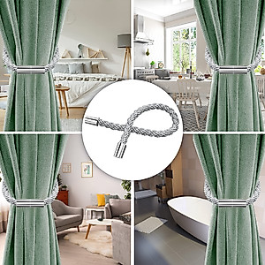 VIKIMORA 2 Pack Curtain Tiebacks for Draperys Gray, Strong Magnetic Curtain Tie Backs,Curtain Holders for Thick Drapes,Gray Cotton Rope Tie Backs for Heavy Duty Drapes,Gray