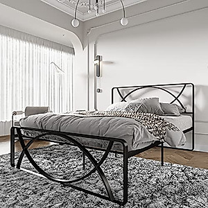 ODIKA Queen Bed Frame with Unique Semicircle Headboard - Platform Bed Frame Queen Size 12 inch Fits Under Bed Storage - Metal Bed Frame Queen No Box Spring Needed Easy Essembly