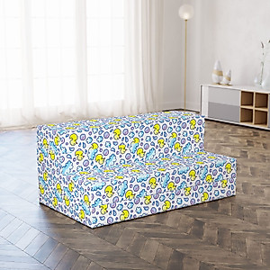 Ambesonne Cartoon Foldable Mattress, Washing Time Bubbles Duck, 78.7" x 47.2", Yellow Lilac and Blue