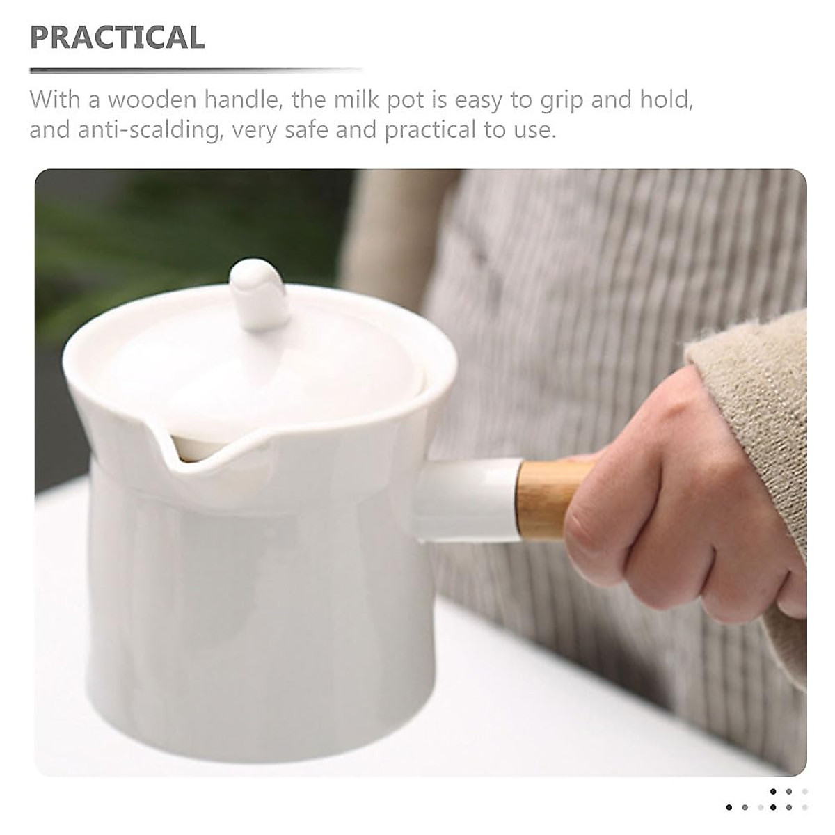 Ciieeo Enamel Milk Pot 350ml Mini Butter Warmer Non-stick Milk Heating Pot Small Enamelware Saucepan with Wood Handle and Lid for Heating Liquid Portions White