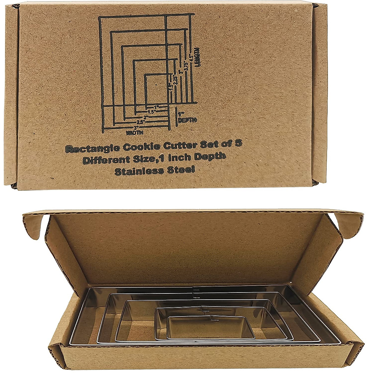 Vokop Rectangle Cookie Cutter Set-5 Pack Stainless Steel Rectangular Biscuit Molds Fondant Cake Cookie Cutter Set Pastry Mold-1" Depth