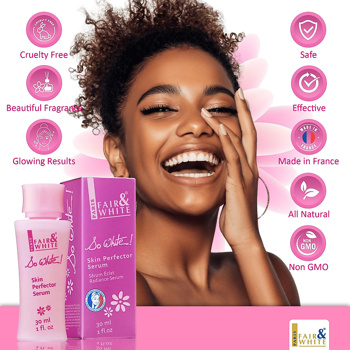 Fair and White So White Skin Brightening Serum 30ml - For Face, Elbows Knees, Feet - with Kojic Acid and Castor Oil