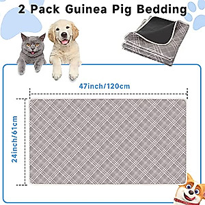 Guinea Pig Bedding Cage Liners - 2 Pack 47" X 24" Washable Waterproof Reusable Absorbent Guinea Pig Fleece Pet Pee Pads for Small Animals Cages Rabbit Hamster Rat