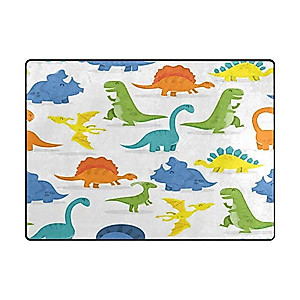 ALAZA Lovely Yellow Blue Animal Dinosaur Non Slip Area Rug 4' x 5' for Living Dinning Room Bedroom Kitchen Hallway Office Modern Home Decorative