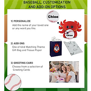 DolliBu Big-Eye Red Crab Stuffed Animal with Baseball Plush - Soft Huggable Crab, Adorable Plush Toy, Personalized Soft Plush Doll Animal Toy for Kids and Adults - 6 Inch