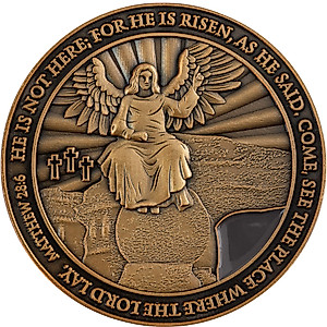 Easter Resurrection Coin, He is Risen, Bulk Pack of 3, Handout for Church Service, Christ is Alive & Empty Tomb, Jesus Son of God Challenge Coin, Religious Antique Gold-Color Plated Prayer Token Gift