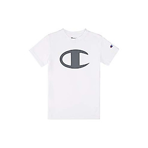 Champion Boys Shirt Performance Short Sleeve Tech Athletic Tee Shirt Top Kids Clothing - Great for Gym, Sports, and School (US, Alpha, Large, Regular, White)