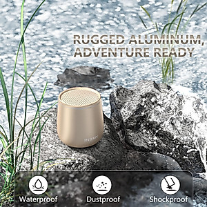 INSMY Small Bluetooth Speaker, Waterproof Mini Portable Wireless Speaker, Punchy Bass Rich Audio Stereo Pairing, Handheld Pocket Size,Built in Mic for Hiking Biking Gift Laptop Tablet (Gold)