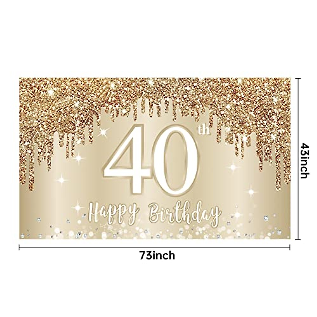 Happy 40th Birthday Banner Backdrop Decorations for Women, Gold White 40 Birthday Sign Party Supplies, Forty Year Old Birthday Photo Booth Background Poster Decor(72.8 x 43.3 Inch)