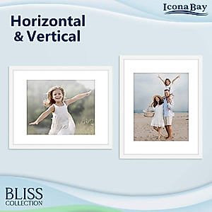 Icona Bay 11x14 White Picture Frame with Removable Mat for 8x10 Photo, Modern Style Wood Composite Frame, Wall Mount Only, Bliss Collection