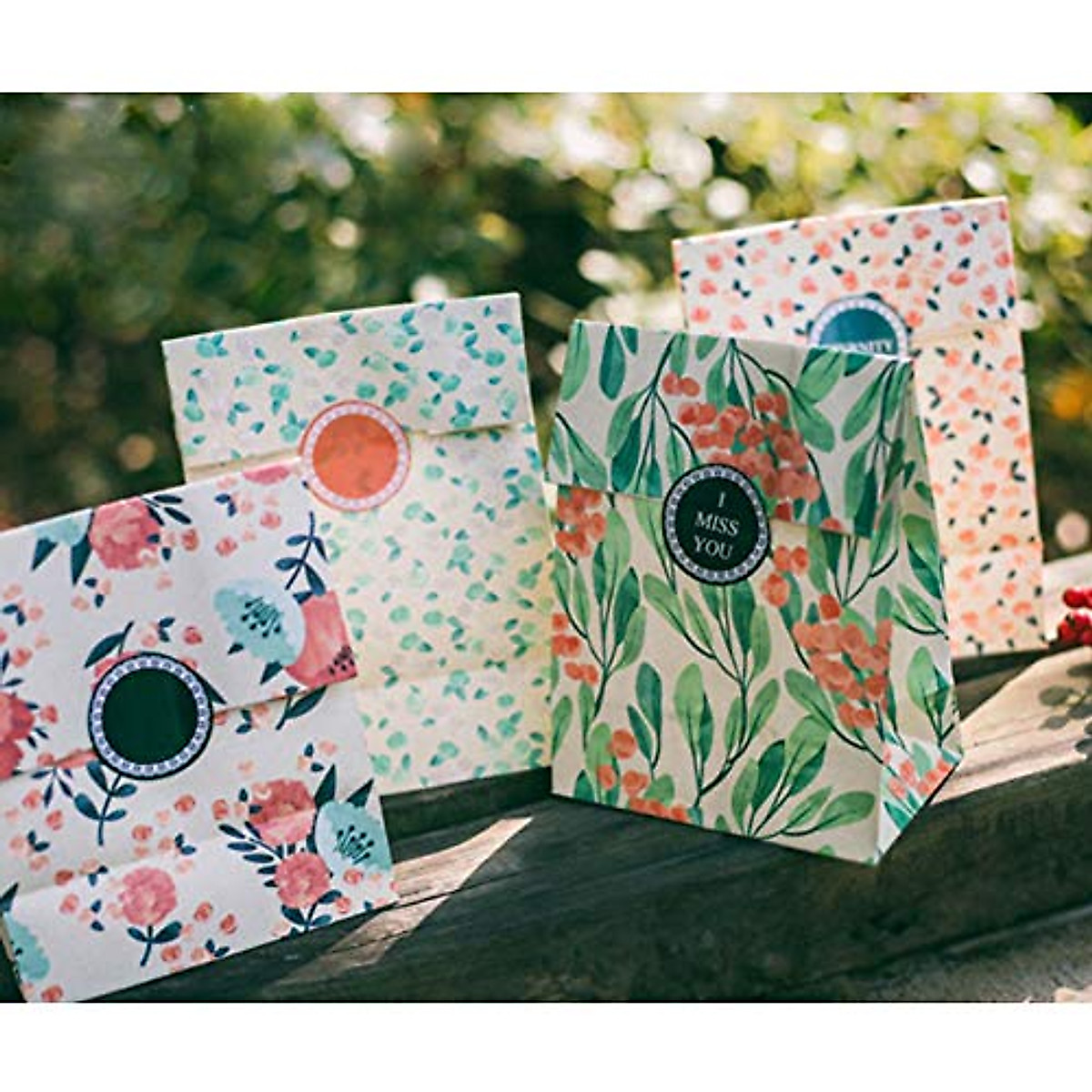 Elwish Floral Paper Gift Bags, 12pcs Party Favor Bags Vintage CandyTreat Bags with Thank You Stickers