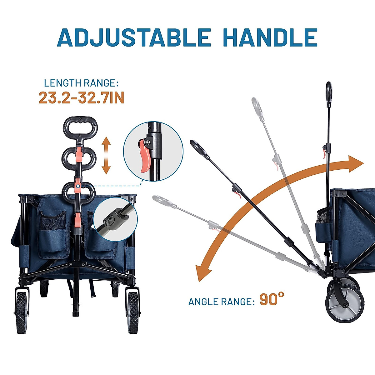 TIMBER RIDGE 51.2'' Extended Collapsible Wagon Cart with Cargo Net, 350LBS Heavy Duty Foldable Utility Wagon with Adjustable Handle, 250L Capacity Portable Cart for Camping Sports Shopping, Blue