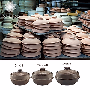 BALWOO Korean Pot Mud Earthenware Ttukbaegi, Natural Mud Glaze Ceramic Clay Cooking Pot Casserole, Heat Resistant Ceramic Earthen Pot, Zero-Crack Stone Bowl Stockpot Soup Cookware, Pottery Bowl