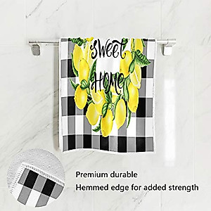 GRTARANY Hand Towel Black Plaid Yellow Lemon Home Sweet Large 30x15inch Ultra Soft Highly Absorbent Bath Towel Kitchen Dish Guest Towel Home Bathroom Decor