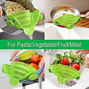 Upgraded Clip on Pot Strainer Silicone Colander Hands-free Drainer Kitchen Gadgets, Heat Resistant for Pasta Spaghetti Meat Grease Fits Pots Pans Bowls, Green