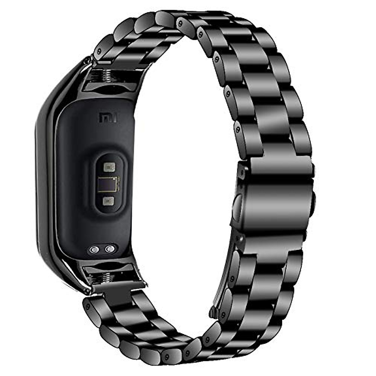 Miya System Ltd Metal Band for Mi Band 5, Solid Stainless Steel Band Replacement Adjustable Watchband Strap Bracelet for Xiaomi Mi Band 5 (Black)