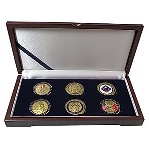 Wood Display Box for 6 Large Coin Capsules/Challenge Coin Mahogany Finish
