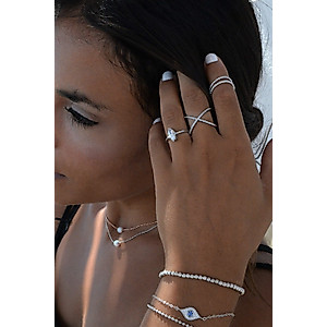 LEMON GRASS Womens Criss Cross Ring X Ring Micropave CZ Inlay in Silver Rhodium Plating Size 7