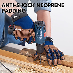 Vgo...…1Pair Leather Heavy Duty Work Gloves,Mechanics Gloves,Impact Resistant, Anti-Vibration, Water-repellent (L,Blue,CA7725)