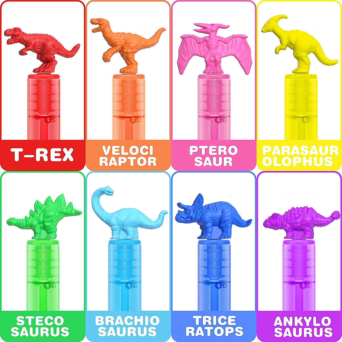Dinosaur Birthday Decoration, 3D Detail Mini Bubble Wands Bulk 32 Pack, Neon Dino Party Favors Supplies for Kids, Pinata Filler Goody Bag Stuffers, Carnival Prizes, Treasure Box Toys Gift for Girl Boy