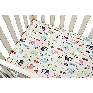 Pack n Play Fitted Sheets for Baby Girl 2 Pack Set Soft Jersey Knit Sheets for Mini Crib Mattress and Playard Mattress, Rabbit Floral and Owl Printing