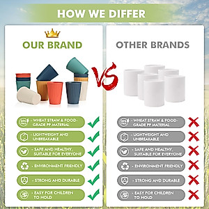 OAMCEG 12 PCS Wheat Straw Cups - 12 OZ Plastic Cups Set Unbreakable Drinking Cups Dishwasher Safe, Reusable Stackable Tumbler Cups Set, Wheat Cups for Kitchen, Camping, BPA Free Cups, Colorful