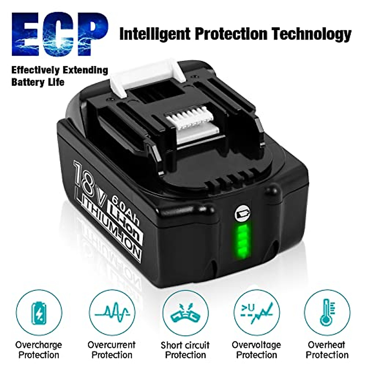 [New UPGRADER] 2Pack DSANKE 18V 6.0Ah BL1850B Battery Replacement for Makita 18V Battery BL1830 BL1850 BL1840 BL1850B-2 BL1845 BL1815 BL1820 BL1860B LXT-400 18-Volt Cordless Power Tools Batteries