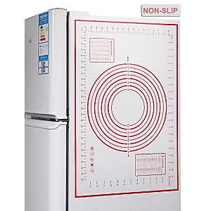 Silicone Dough Mat Non Stick Pastry Mat with Measurement Silicone Mats for Kitchen Counter Reusable Baking Mat Pie Crust Mat with Oil Brush and Dough Scraper(20" x 28",Red)