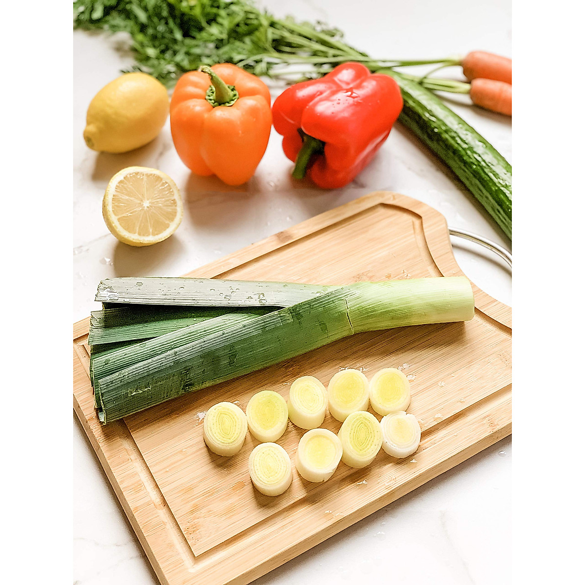 Organic Bamboo Cutting Board with Juice Groove- Best Kitchen Chopping Board for Meat (Butcher Block) Cheese and Vegetables | Anti Microbial Heavy Duty Serving Tray w/Stainless Steel Handles