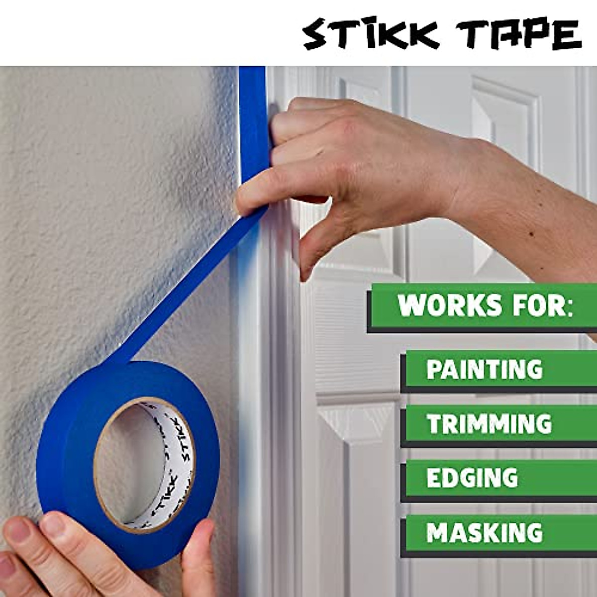 3 Pack 1" x 60yd STIKK Green Painters Tape 14 Day Easy Removal Trim Edge Finishing Masking Tape (.94 in 24MM)