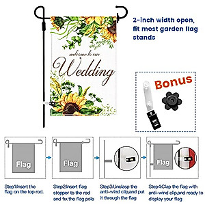 Maysen Garden Wedding Banner Welcome to Our Wedding Banner Watercolor Floral Sunflower Vertical Double Sided Outdoor Patio 18 inches long, 12 inches wide, 0.07 inches high