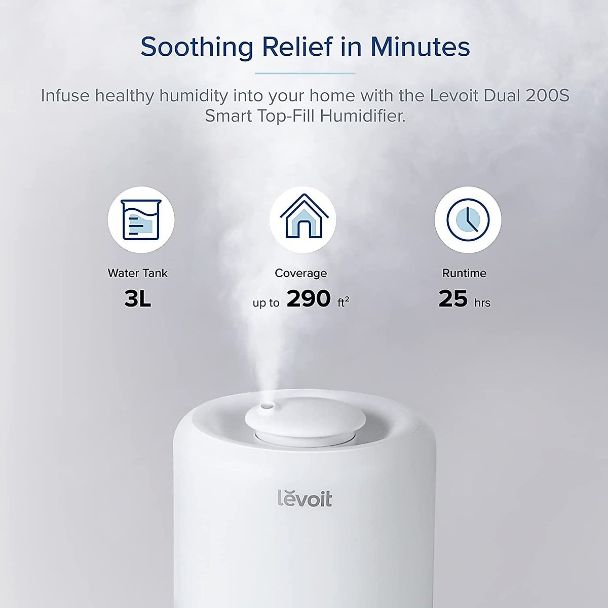 LEVOIT Humidifiers for Bedroom Large Room, 3L Cool Mist Top Fill Oil Diffuser & LEVOIT Smart Cool Mist Humidifiers for Bedroom, Top Fill Essential Oil Diffuser with Sensor