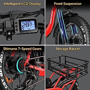 GESHENG 90Miles Long Range【Samsung 30AH】 Electric Bike, 750W&28MPH Folding Ebike for Adults, 20 x 4.0” Step-Thru & Fat Tire E Bike with Shimano 7-Speed, 2seats Commuter Electric Bike