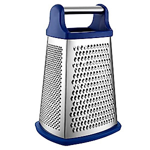 Professional Cheese Grater - Stainless Steel, XL Size, 4 Sides - Perfect Box Grater for Parmesan Cheese, Vegetables, Ginger - Dishwasher Safe - Sapphire