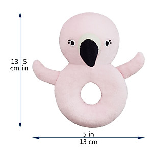 Doindute Baby Flamingo Soft Rattle Toy, Flamingo Plush Infant Shaker Rattle Easy-Grasp Stuffed Animal Toy, Gifts for Newborns Babies Toddlers Boys Girls, Pink, 5 Inches