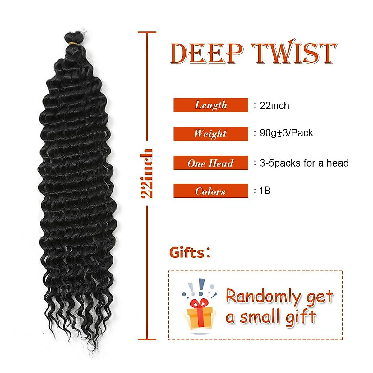 Deep wavy Crochet Hair Long Curly Crochet Hair for Women 22inch Ocean wave braiding hair Deep Twist Crochet Braids Synthetic Braiding Hair Extensions(22 inch, 1B)