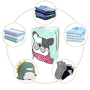 Inhomer French Bulldog Winter Large Laundry Hamper Waterproof Collapsible Clothes Hamper Basket for Clothing Toy Organizer, Home Decor for Bedroom Bathroom