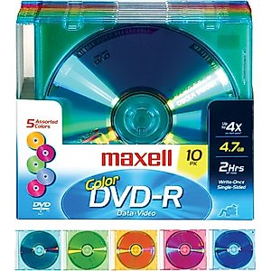 Maxell MXL-DVD-R/COLOR/10 4X Color Write-Once DVD-R
