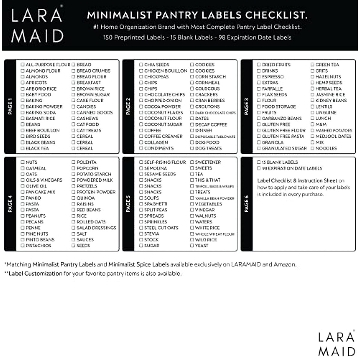 263 Minimalist Pantry Label Set, White Text on Black Vinyl Waterproof Label Sticker with Removable Adhesive - Fits on round, square and rectangle glass jars - Organize Baking, Grains, Beans and Snacks