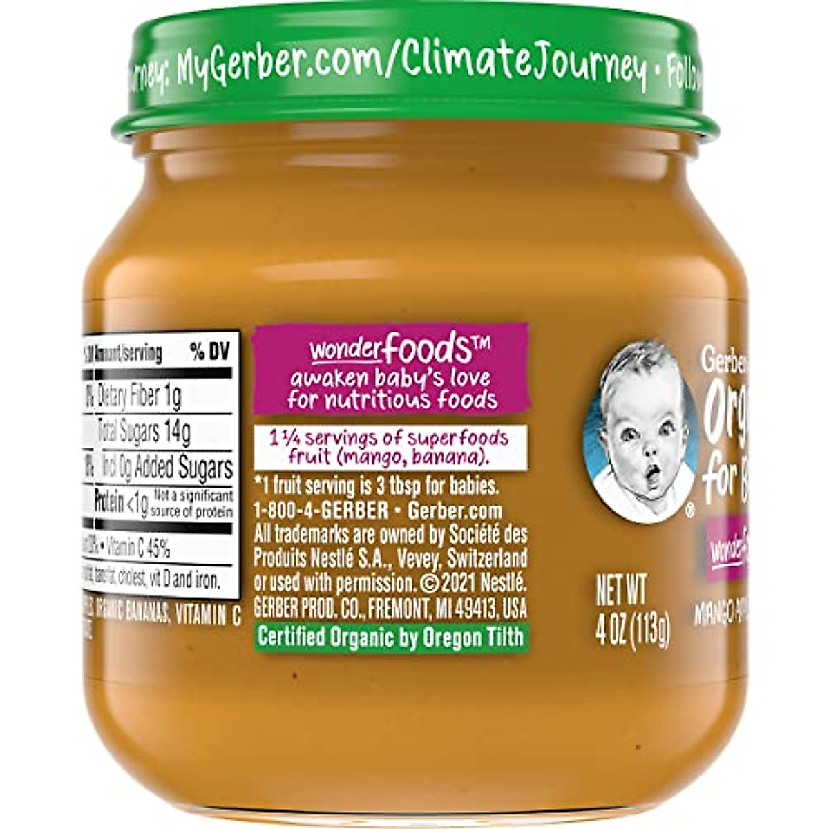 Gerber Organic for Baby Wonder Foods 2nd Foods Baby Food Jar, Mango Apple Banana, USDA Organic Pureed Baby Food with Superfoods, 4-Ounce Glass Jar (Pack of 6)