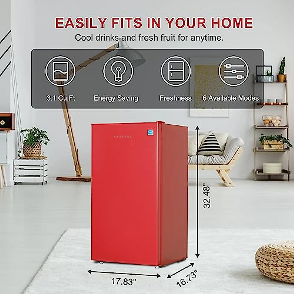 Frestec 3.1 CU' Mini Refregiator, Compact Refrigerator, Small Refrigerator with Freezer, Red (FR 310 RED)