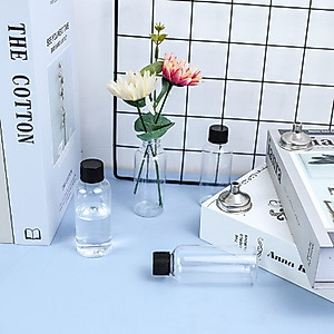 Jeyeou 16pcs 2oz Plastic Juice Bottles with Caps, Reusable Clear Juice Containers Drink Containers Juice Shots with 16pcs Labels 2pcs Funnel and 1pcs Brush for Juice Smoothie Milk Liquor Ginger Shots