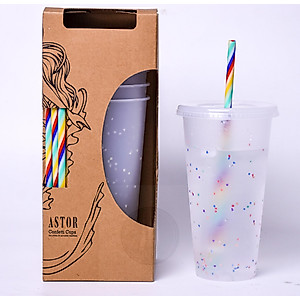 Aztec Sky Color Changing Cups | 5 Reusable Cups, Lids and Straws | Iced Coffee Tumblers | 24 oz Cold Cups (Confetti)