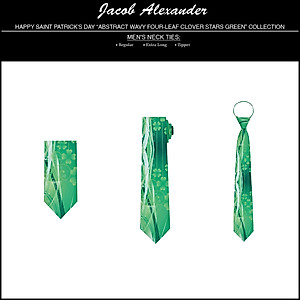 Jacob Alexander Men's Happy Saint Patrick's Day Abstract Wavy Four-Leaf Clover Stars Regular Length Neck Tie - Green