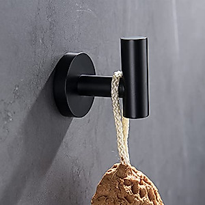 2 Pack Bath Towel Hooks Wall Mounted Robe Hook for Bathroom Kitchen SUS304 Stainless Steel Coat Clothes Hooks Rustproof (Matt Black) 2.2 x 1.97 x 2.52 Inch (6308)