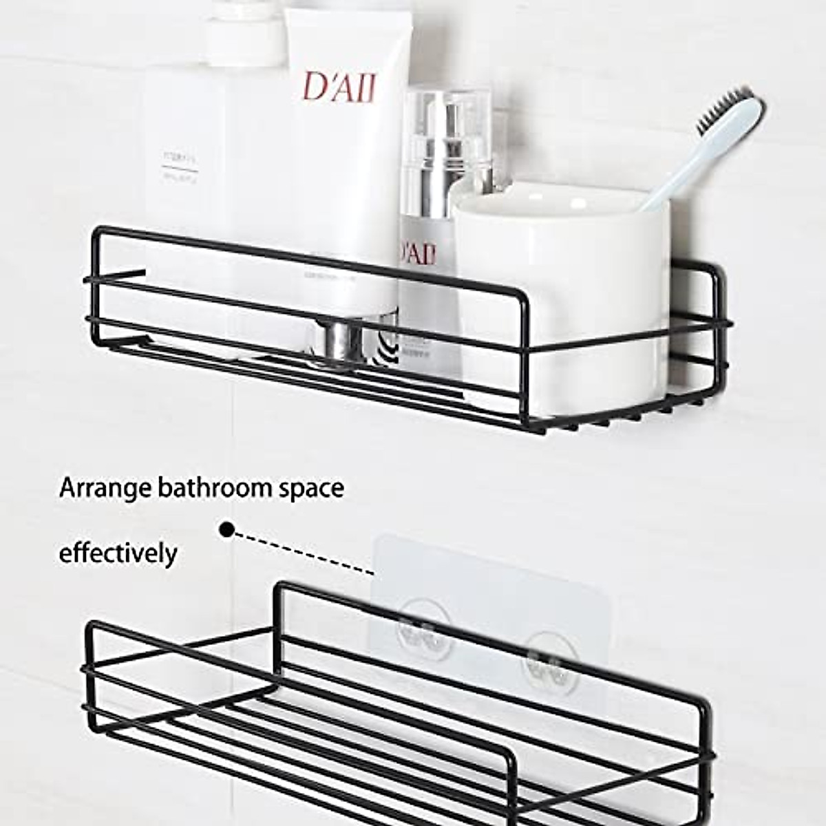 8 Pack Shower Caddy Adhesive Hooks Sticker Strong Adhesive Wall Hooks Waterproof Adhesive Hooks for Bathroom Storage Shelves and Kitchen Racks (Double Hook)